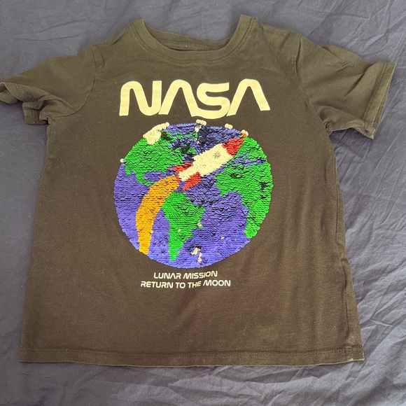 H&M | Shirts & Tops | Hm Kids Nasa Tee Brown With Colorful Earth Design ...